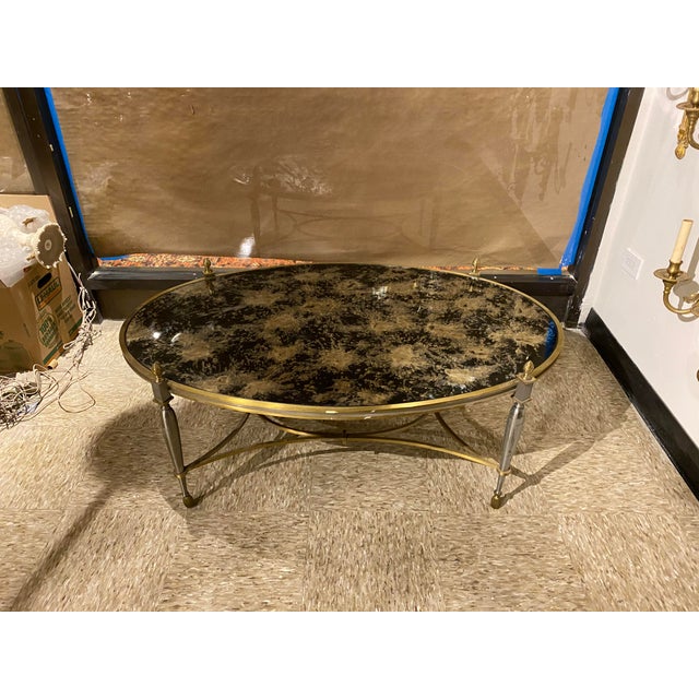1940s Gilt and Silver Bronze Oval Shaped Coffee Table | Chairish