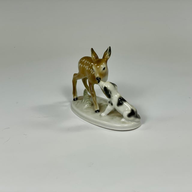 1950s German Deer & Dog Figurine, Crown Mark | Chairish