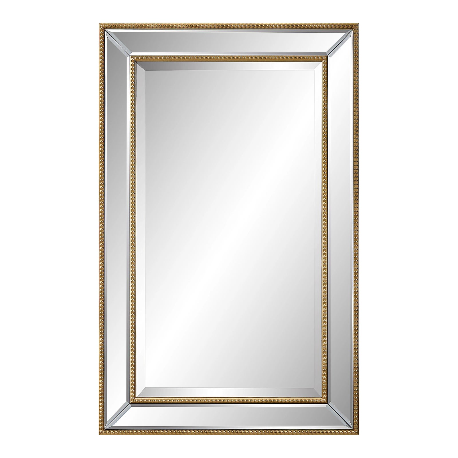 Gold Dual Framed Beaded Rectangular Mirror | Chairish