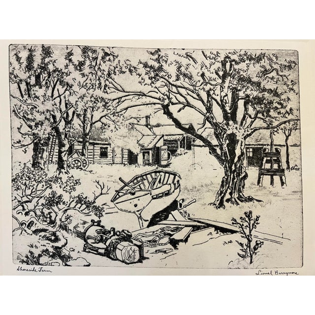 Circa 1932 Shoreside Farm Etching by Lionel Barrymore | Chairish