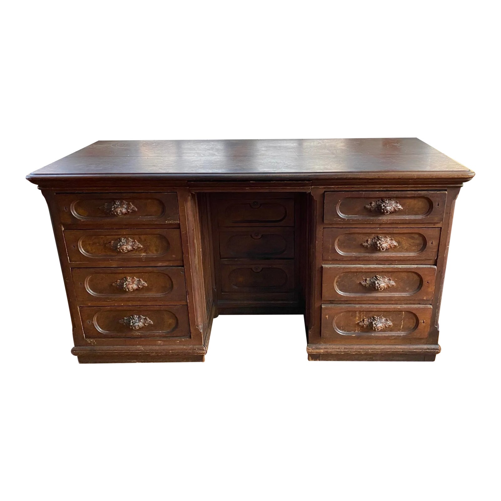 19th Century Traditional Burr Wood Kneehole Desk | Chairish
