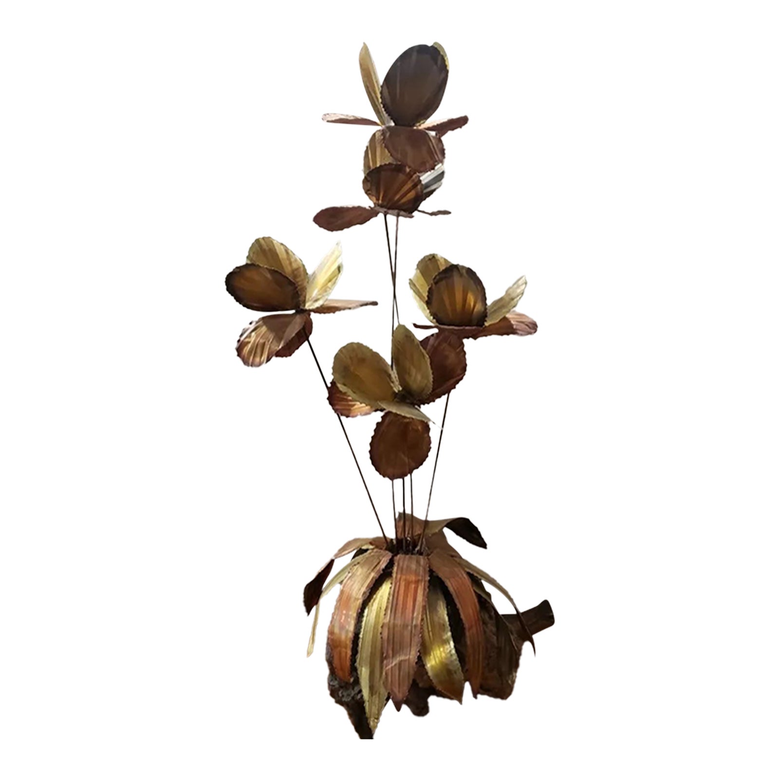 1960s Mid Century Gold & Rose Gold Colored Metal Flowers Sculpture on ...
