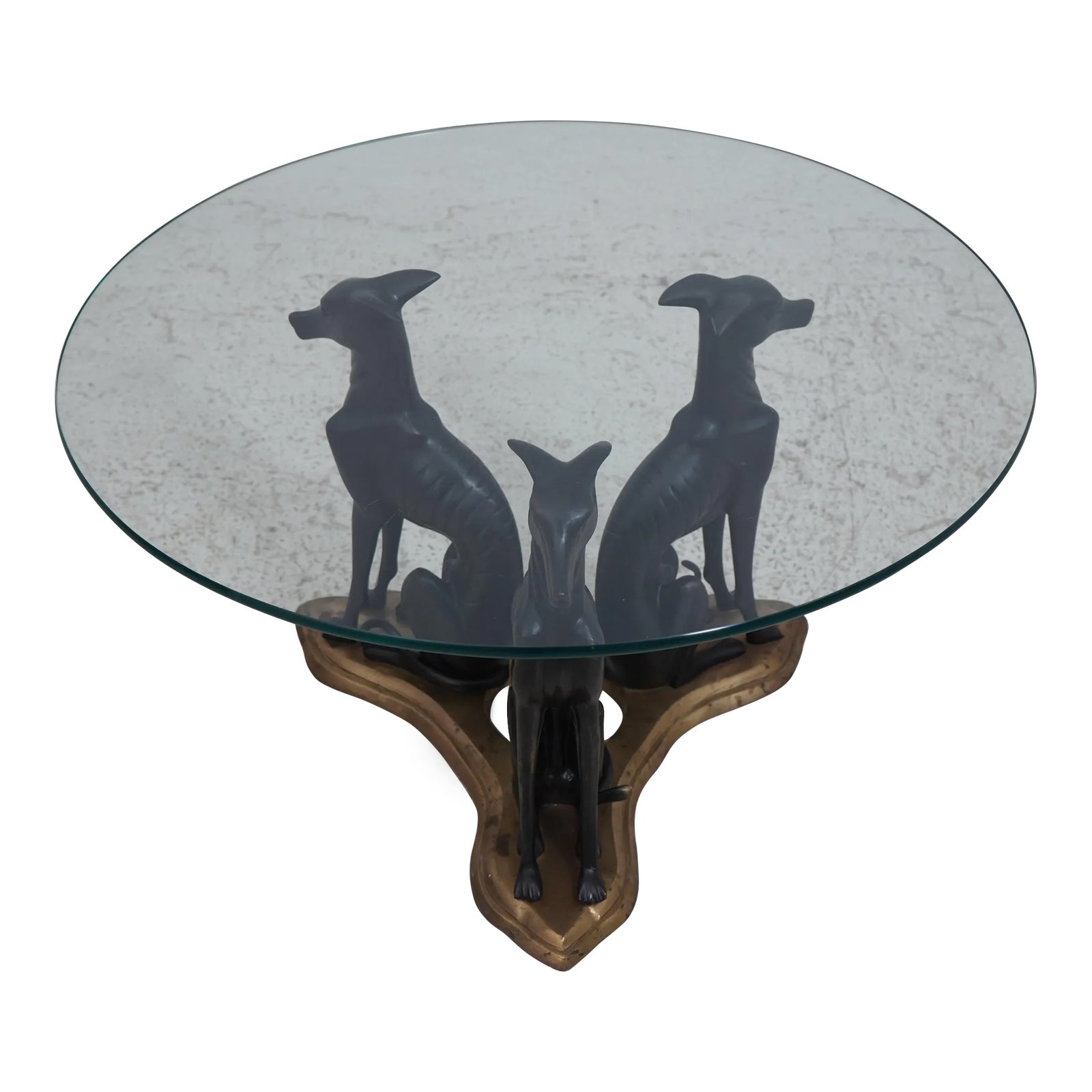 Maitland Smith Bronze Greyhound Round Glass Top Coffee Table | Chairish