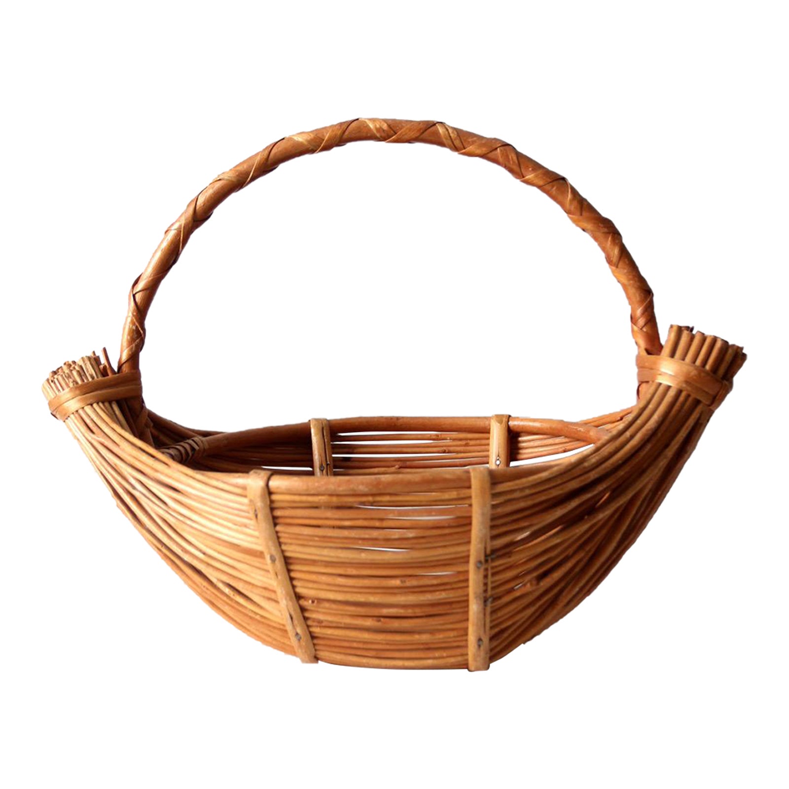 Vintage Rattan Boat Shaped Basket | Chairish