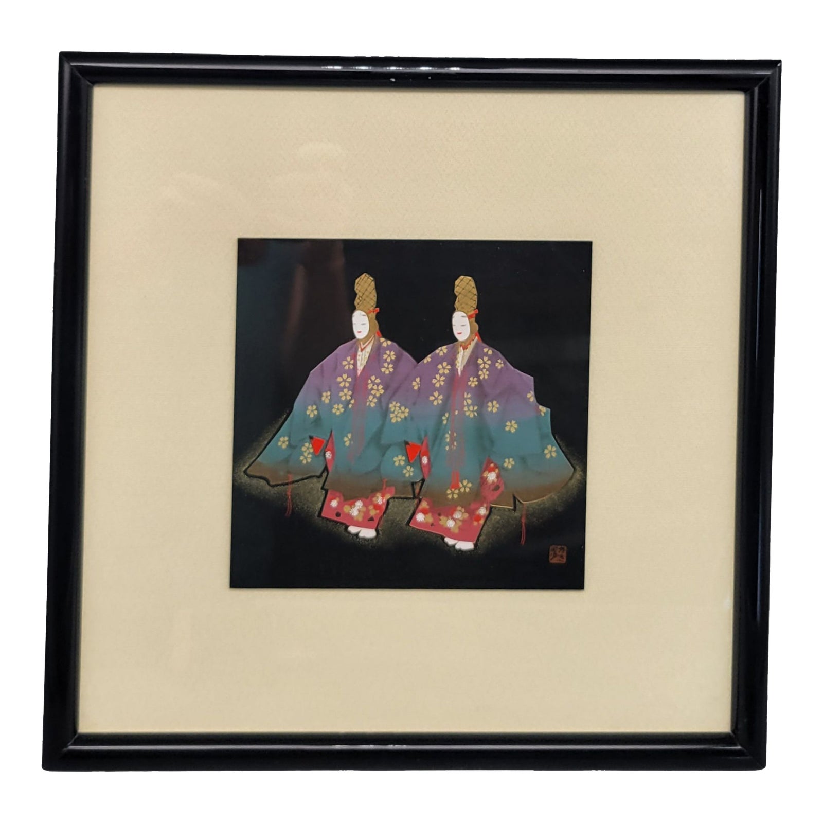 1980s Japanese Lacquer Painting Urushi Noh Dancers by Toshio Kusada ...