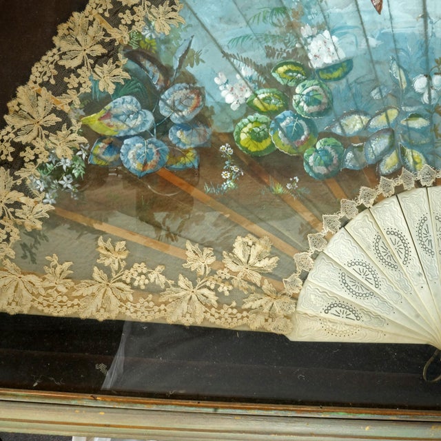 Large Framed French Victorian Hand Painted Lace Fan 19th C | Chairish