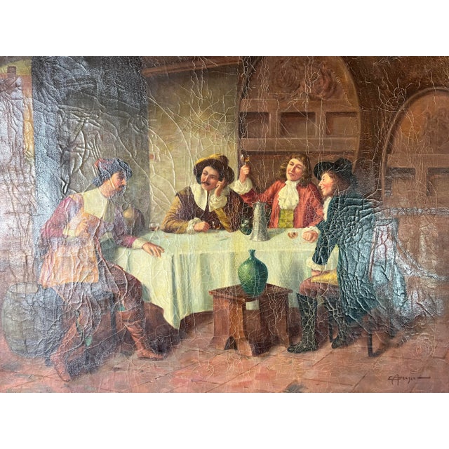 Antique E. Arensen Figurative Cavaliers Oil on Canvas Painting, Framed ...