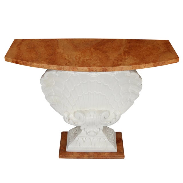 Pair of Vintage Faux Marble Shell Form Consoles | Chairish