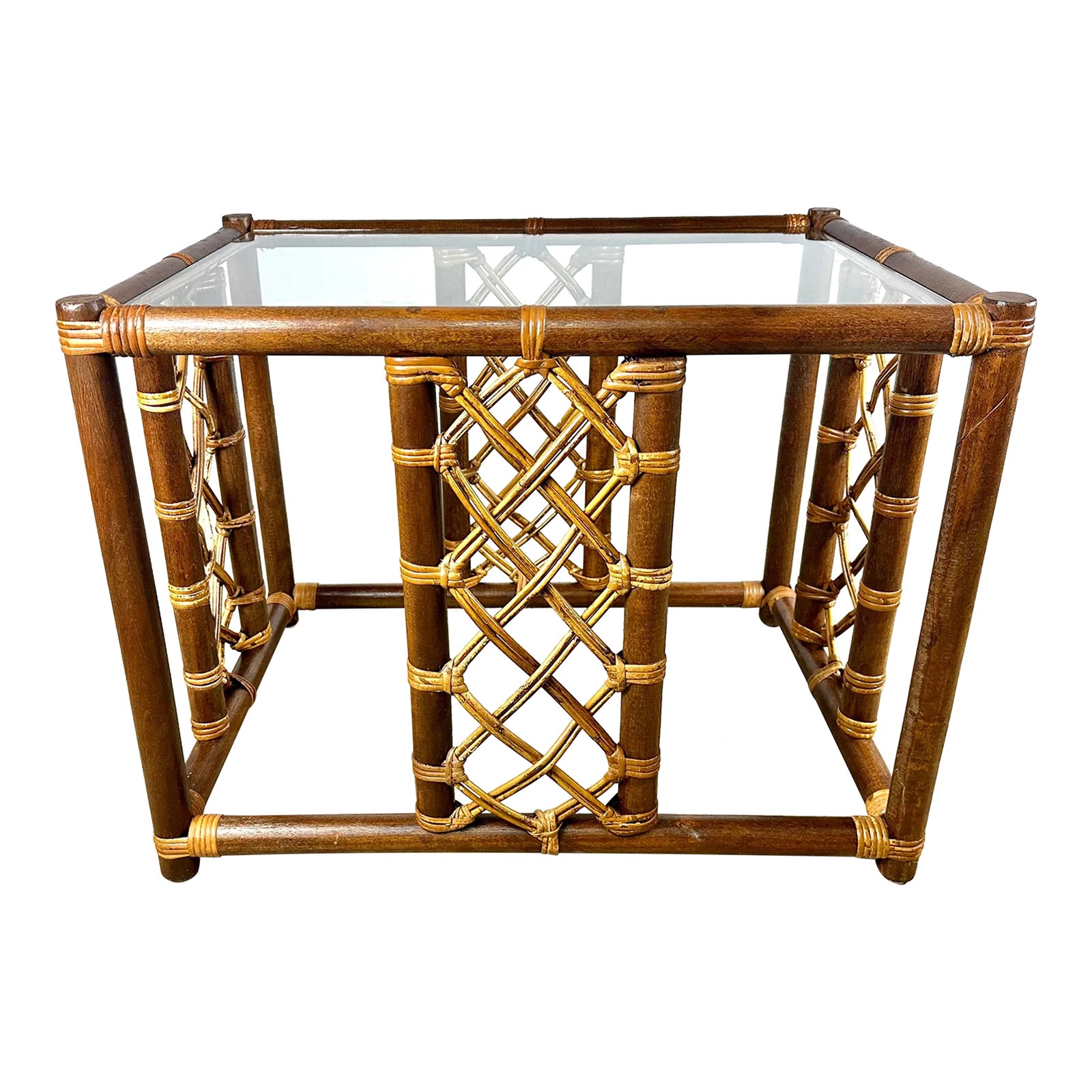 1970’s Ficks Reed StylenBamboo and Rattan Side Table With Glass Top ...