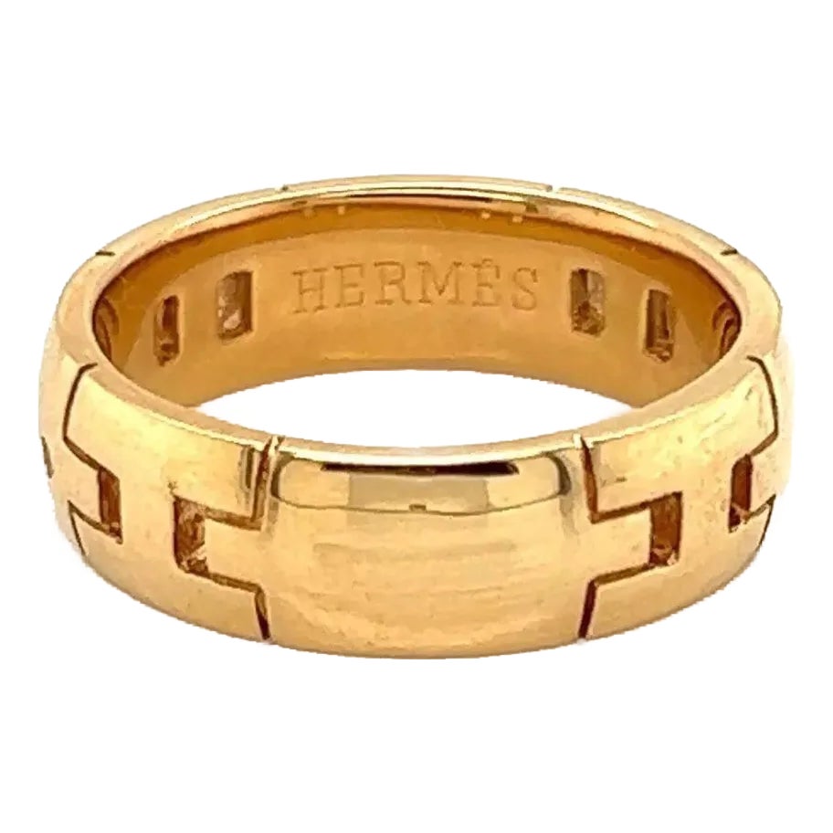Hermes Hercules H Logo 18k Yellow Gold Band Ring, Size 5 | Chairish