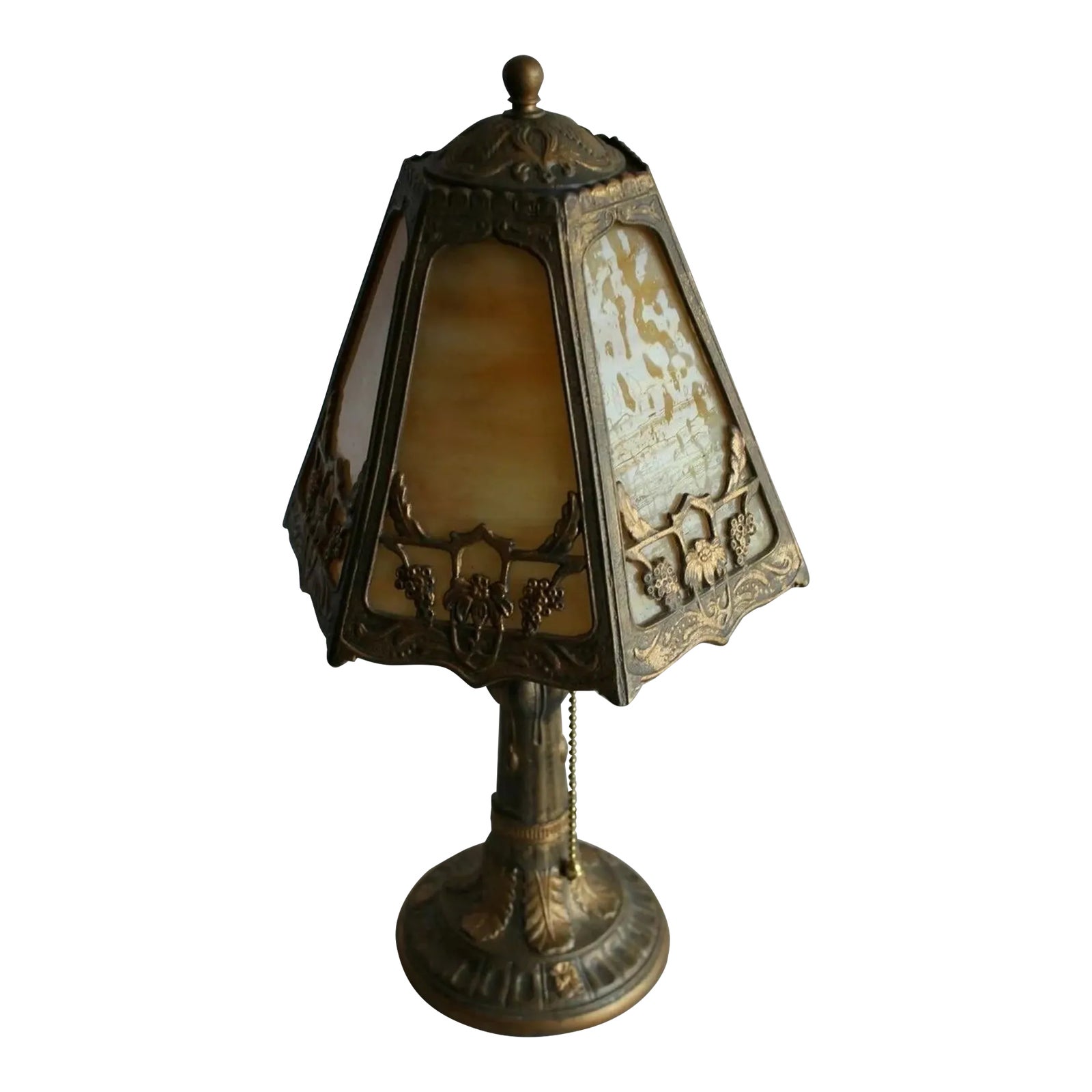 1920s Art Deco Stained Glass and Brass Newly Wired Table Bedroom Lamp ...