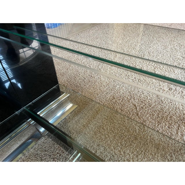 1990s Art Deco Black Mirrored Pillar Chrome and Glass Shelving Display ...
