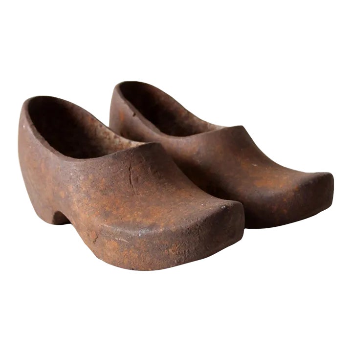 Vintage Cast Iron Decorative Clogs Pair | Chairish