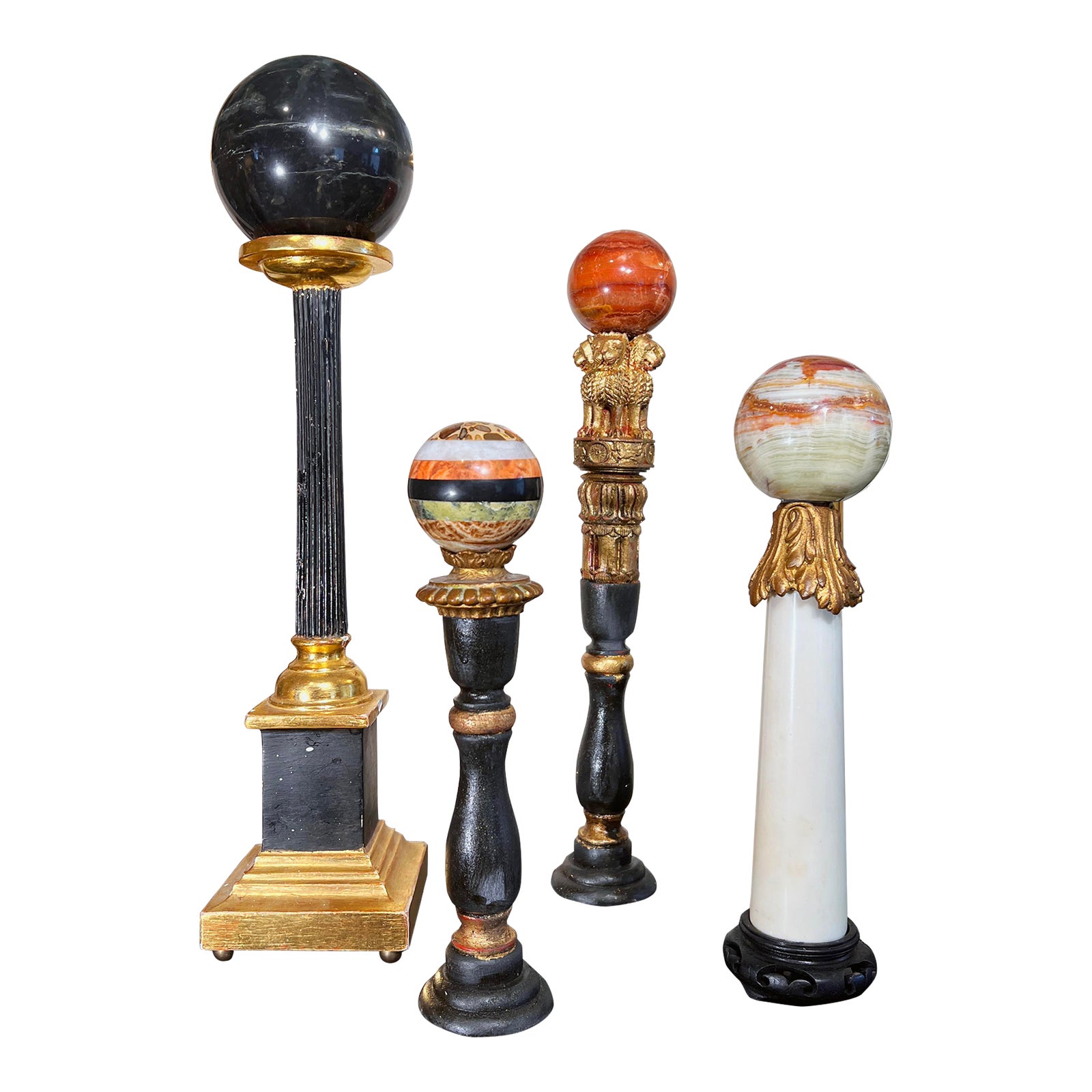 Rare Set of Grand Tour Antique Marble Specimen Spheres on the Gilt ...