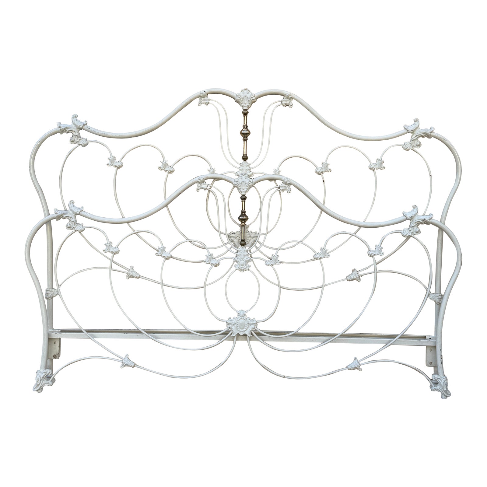 Vintage Elliott's Designs White Cast Iron Brass Queen King Headboard ...
