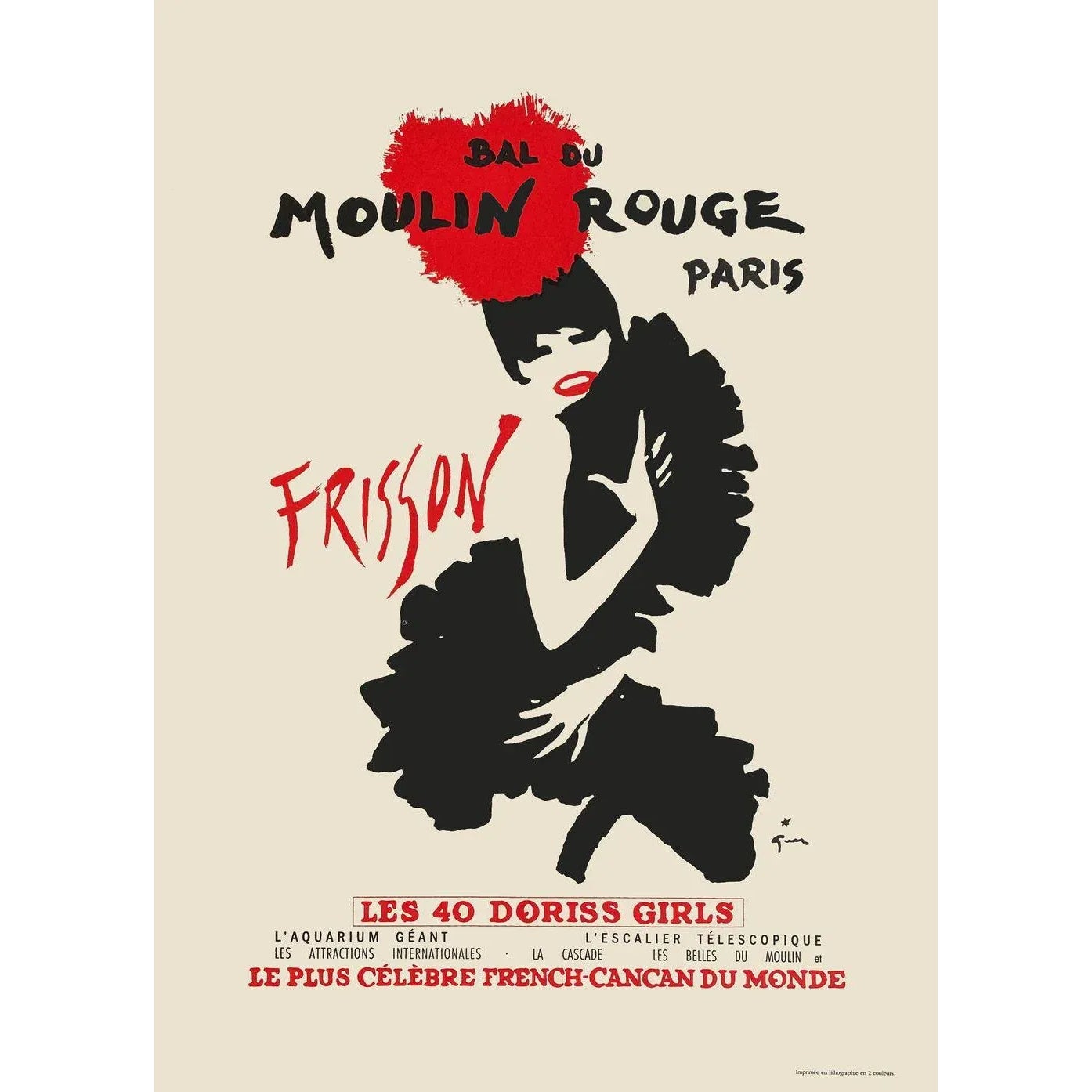 2009 "Frisson" René Gruau Moulin Rouge Lithograph Poster | Chairish