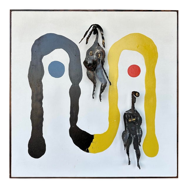 Abstract Miro Style Multimedia Painting in a Witco Frame | Chairish
