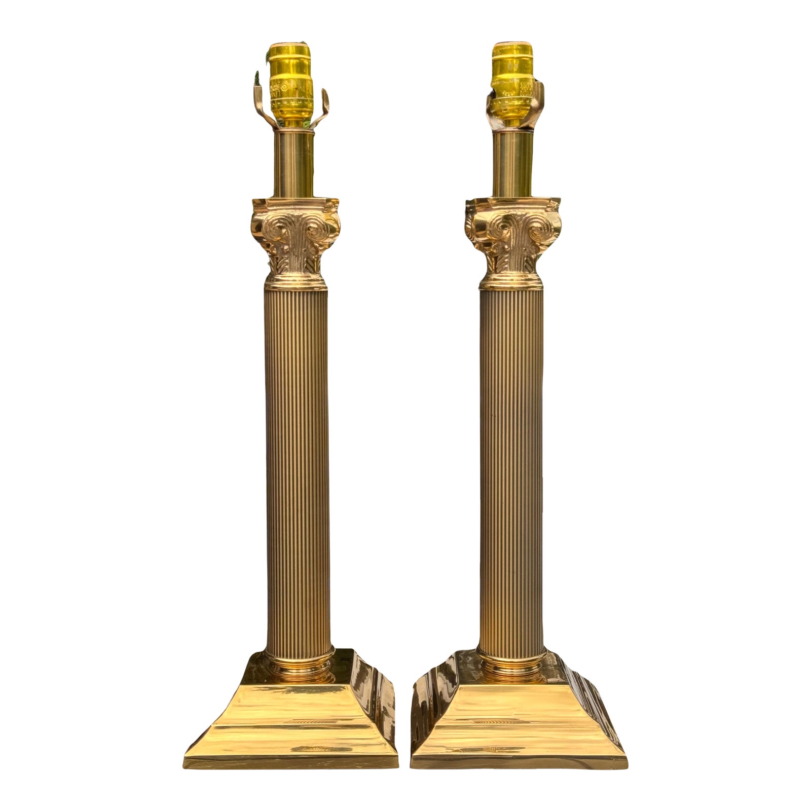 Vintage Rembrandt Classical Ionic Column Brass Lamps - A Pair | Chairish