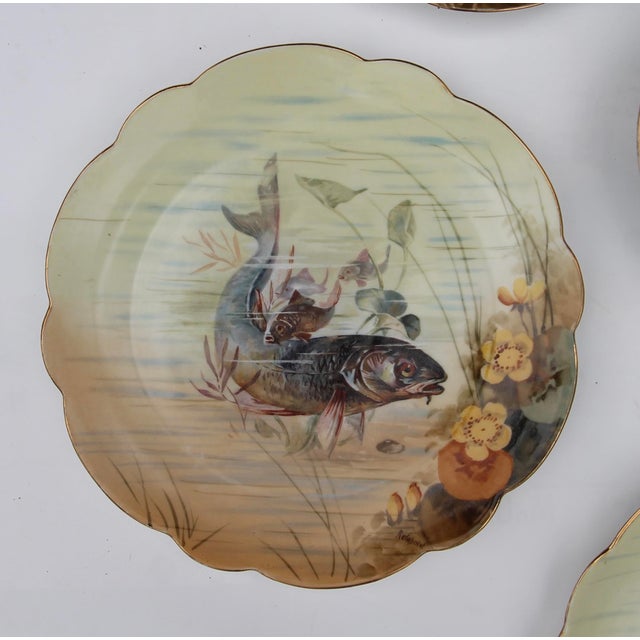 Hand Painted Austrian Freshwater Fish Platter & Plates, 11 Pcs | Chairish