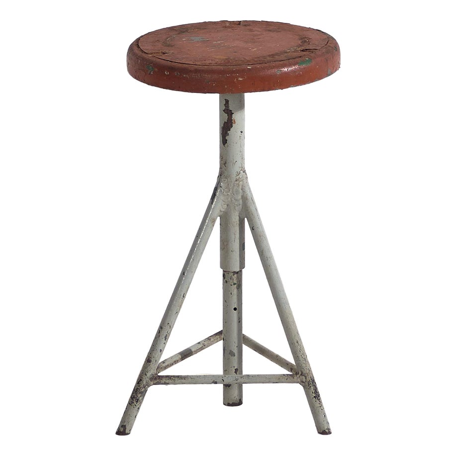 Industrial Style Round Metal Stool, 1950 | Chairish
