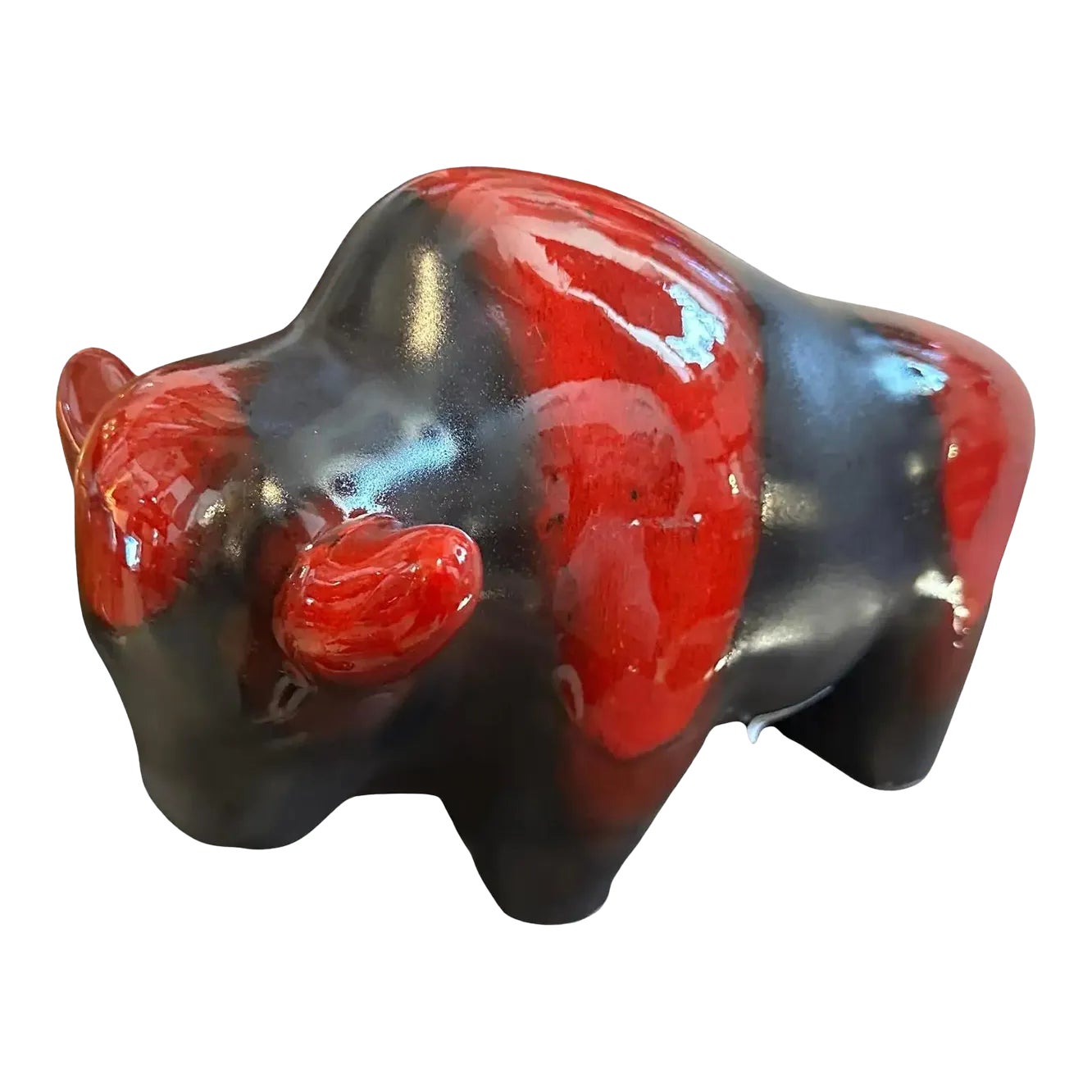 1980s Modernist Red and Black Fat Lava Ceramic German Bison | Chairish