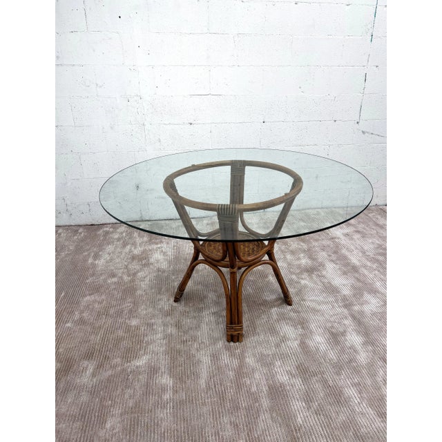 1980s Vintage French Style Bamboo Rattan Wicker Dining Table Table ...