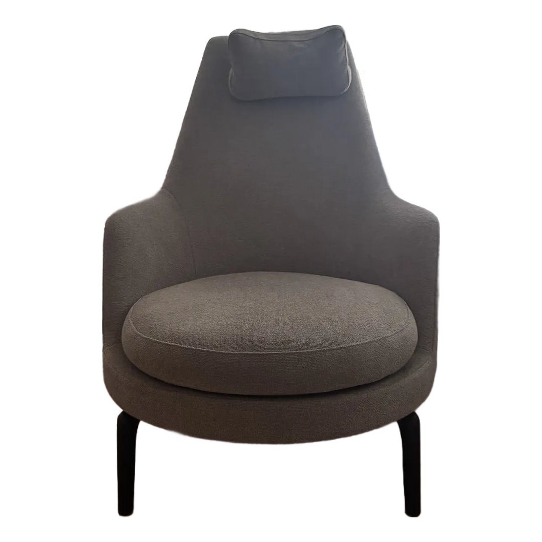 Flexform Leda Armchair in Grey Linen Texture With Removable Cover and Headrest | Chairish