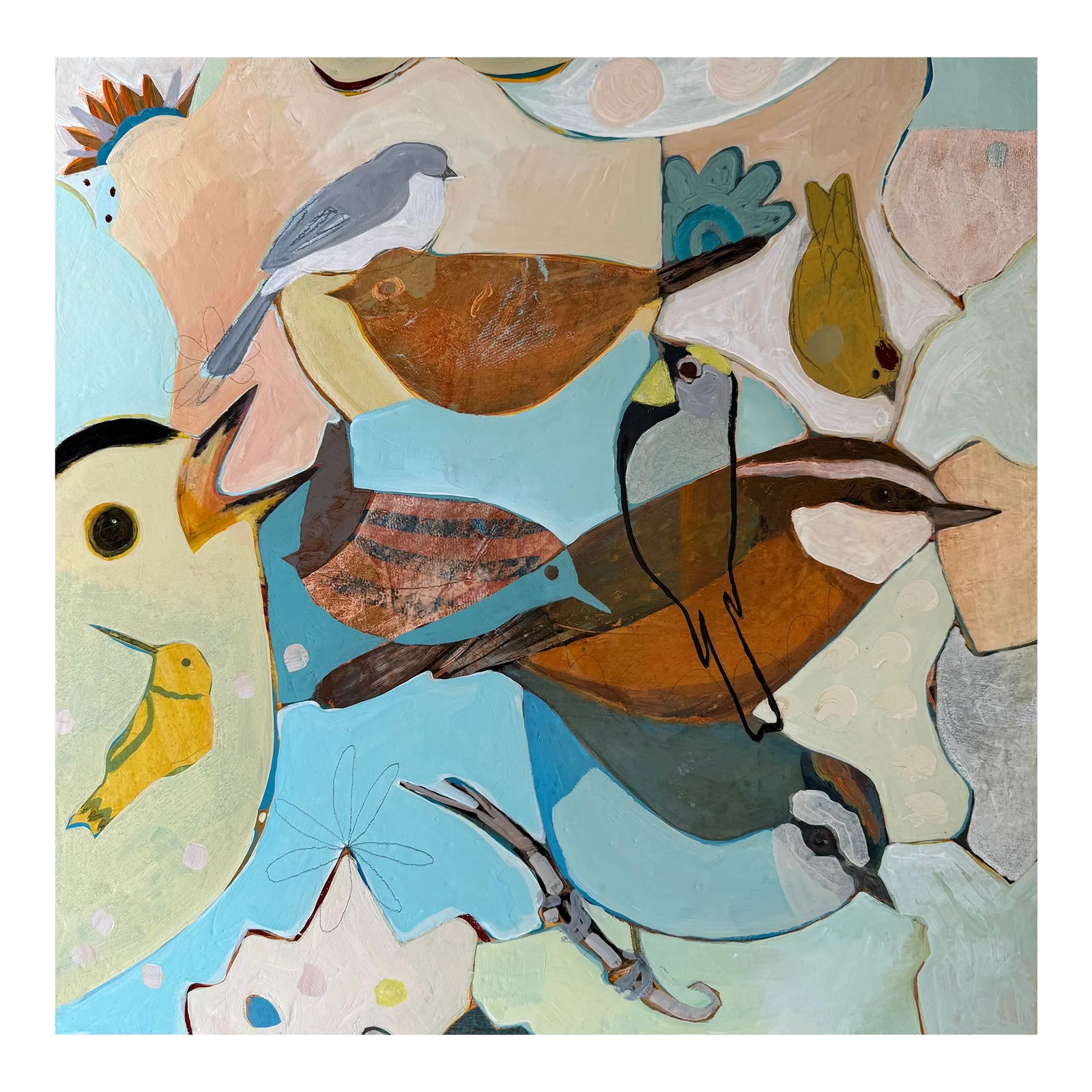 "Little Birds" a Fun Bird Painting by LWren Walraven | Chairish
