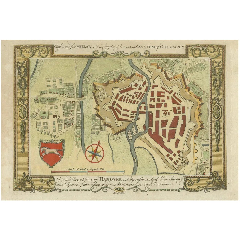 Decorative Map of Hanover by Lodge, 1785 | Chairish