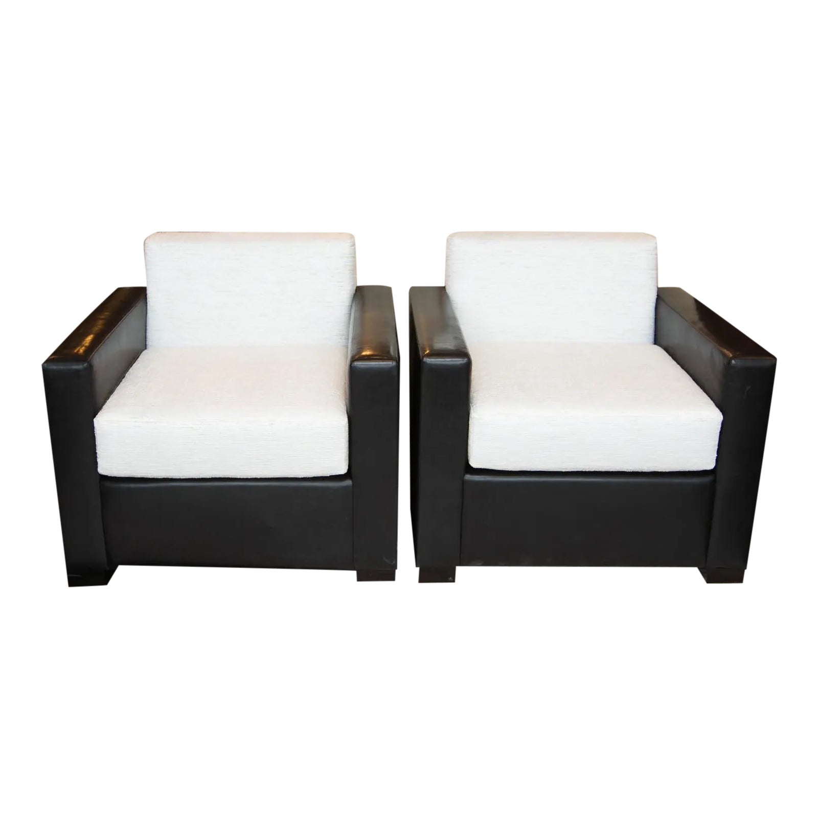 Custom Leather and Raw Silk Tuxedo Club Chairs - a Pair | Chairish