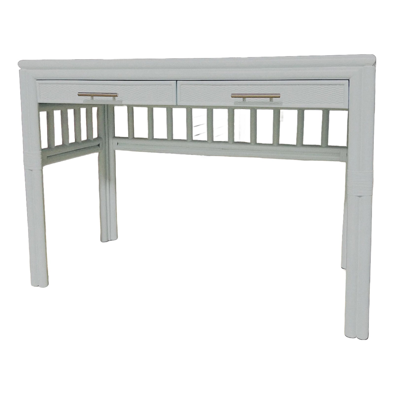 Windy Blue Coastal Bamboo Console Table/Desk | Chairish