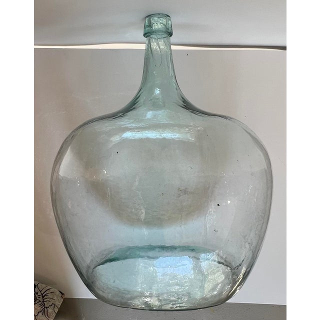 Vintage Light Blue Glass Demijohn Oval Shaped Bottle | Chairish