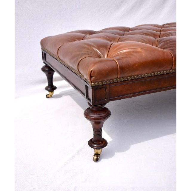 Chesterfield Leather Ottoman on Brass Casters by Drexel | Chairish