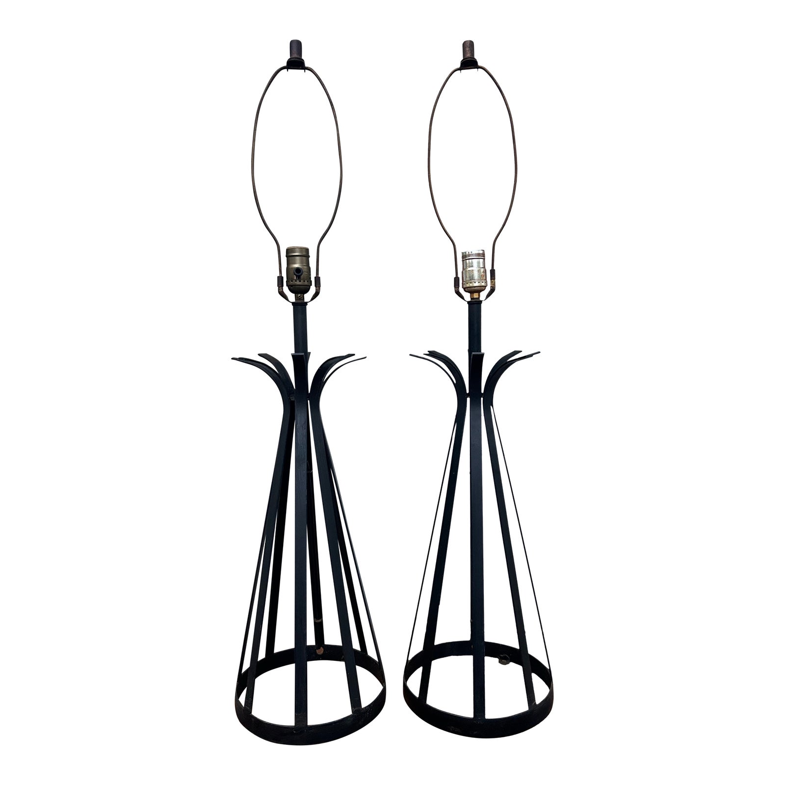 Mid Century Modern Black Metal Lamps- A Pair | Chairish