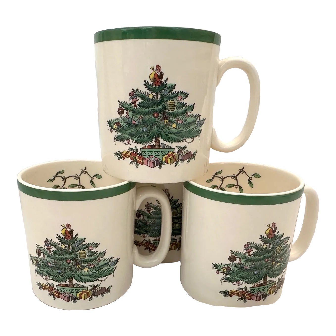Vintage Set of 4 Spode England "Christmas Tree" Coffee Mugs | Chairish