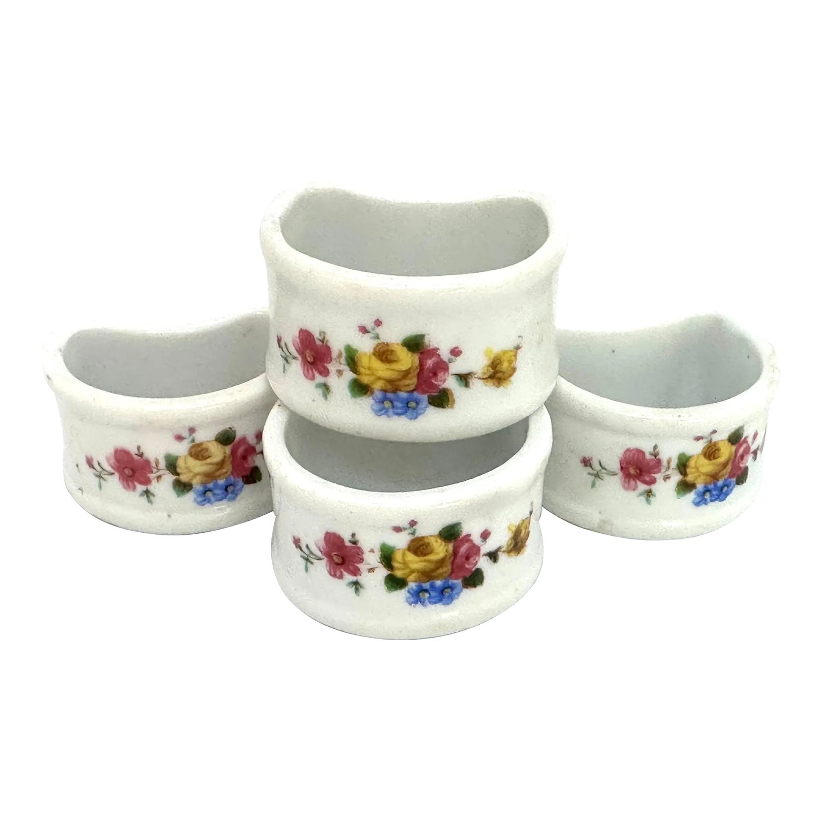 1960s Porcelain Hand Painted Flotal Napkin Rings Set of 4 | Chairish