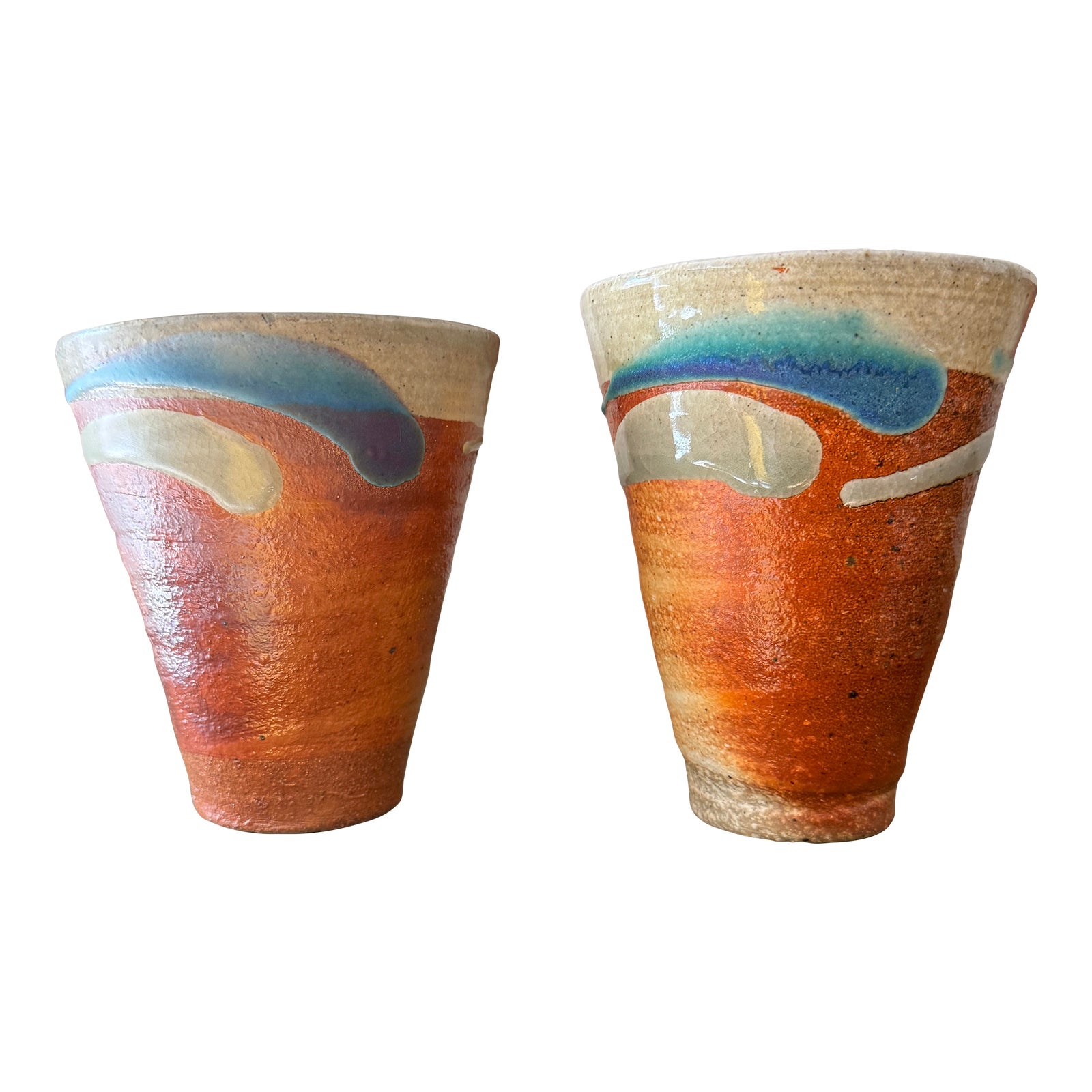Vintage Studio Pottery Cups Signed Earthy Glazed Stoneware Handmade - A ...