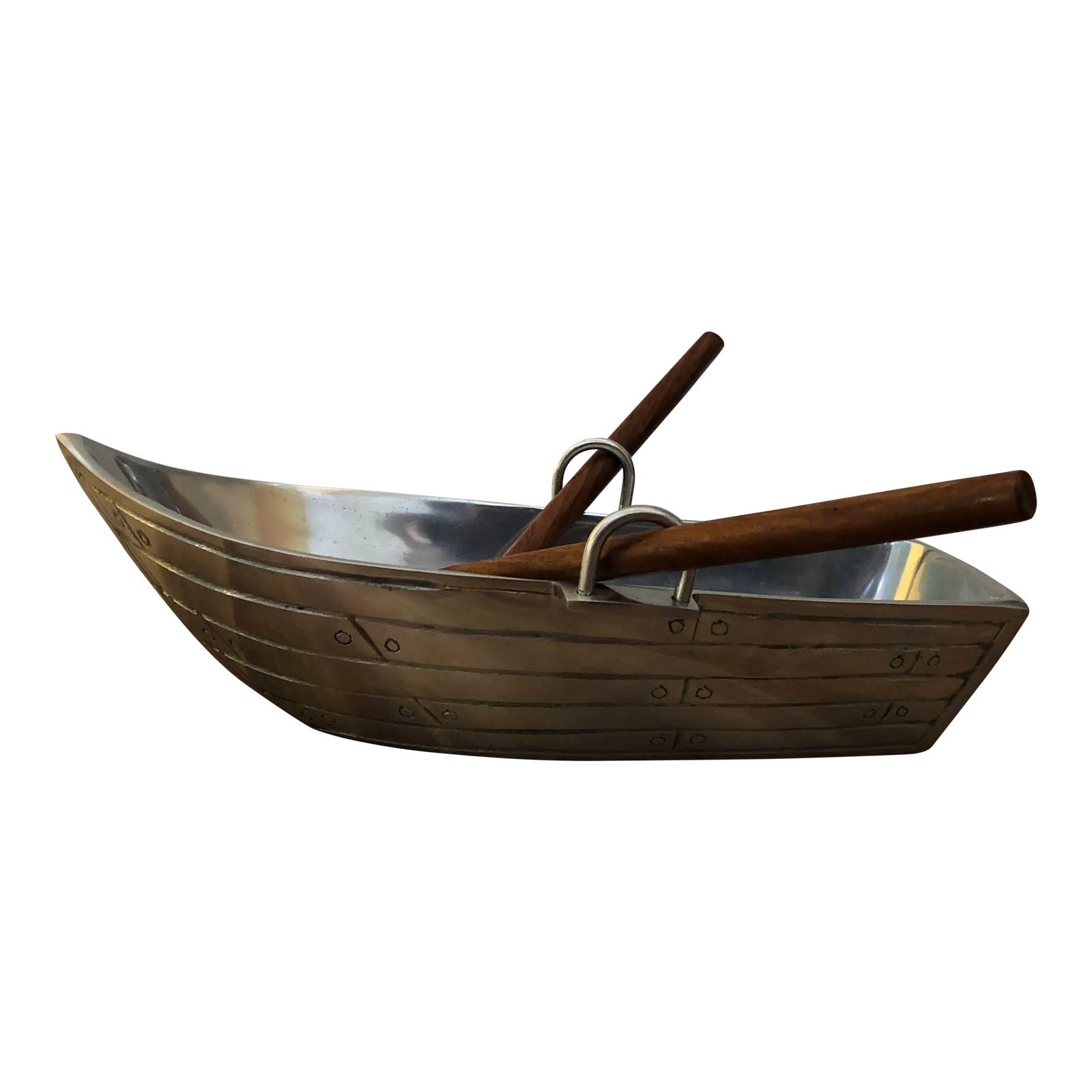 2000s Aluminum Rowboat Serving Bowl With Wooden Serving Utensils- 3 ...