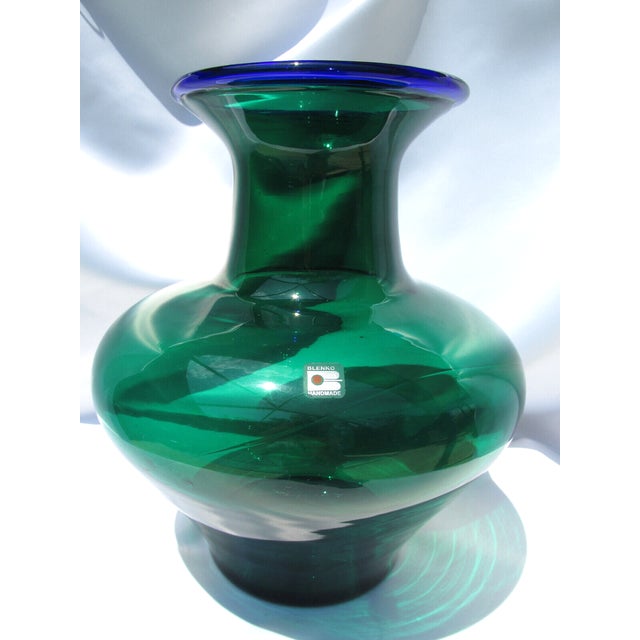 1970s Blenko Oversized Emerald Green Glass Vase With Blenko Label ...