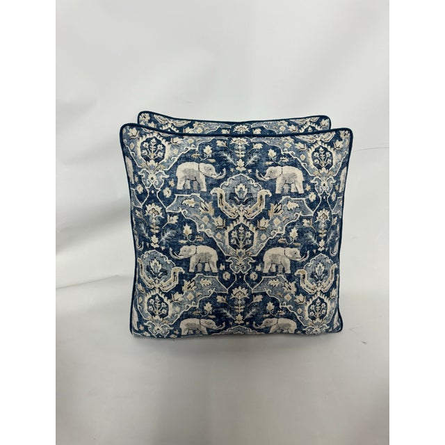 Stout Colgate 1 Indigo Elephant Pillows - Pair | Chairish