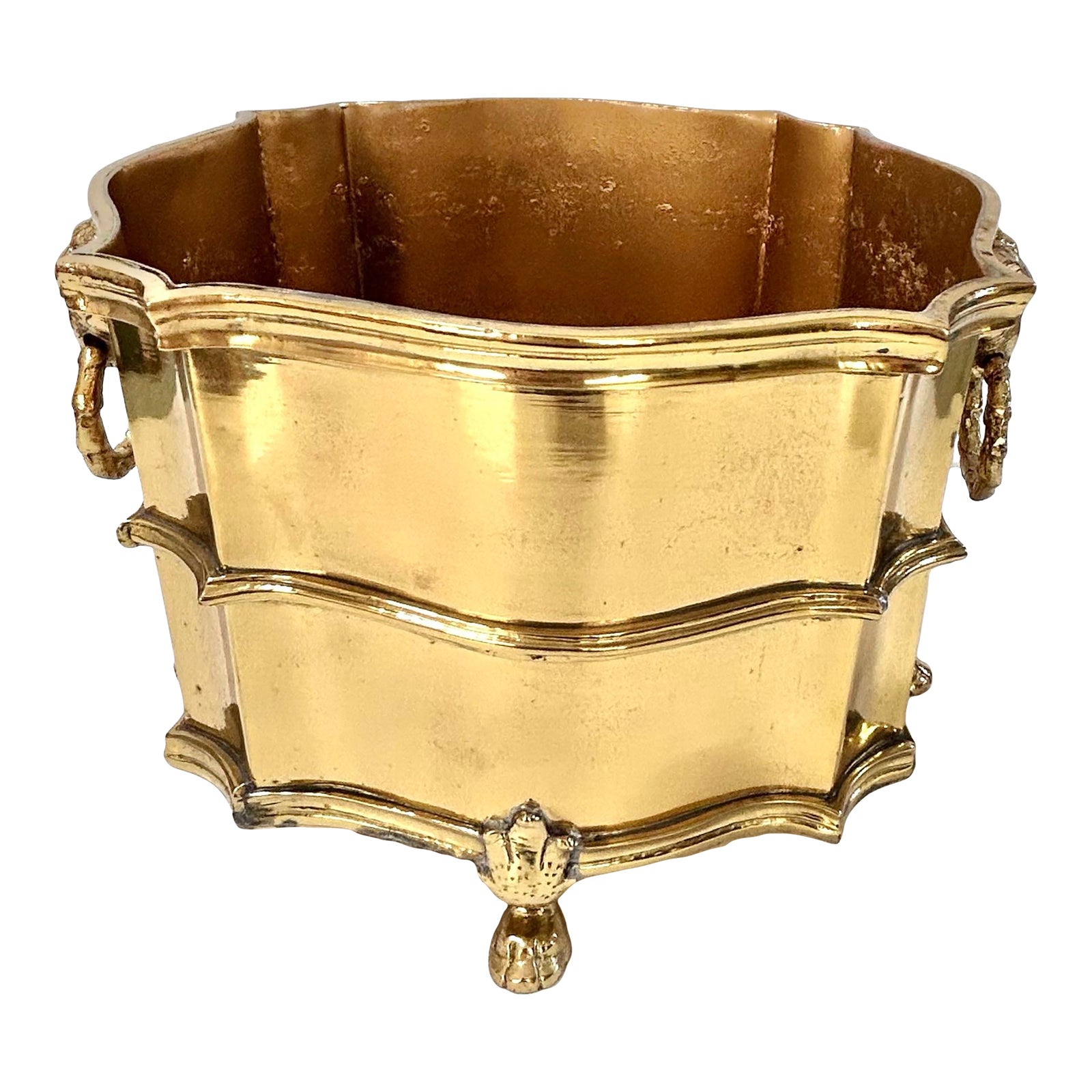 1990s Brass Planter With Rams Head Handle Rings | Chairish