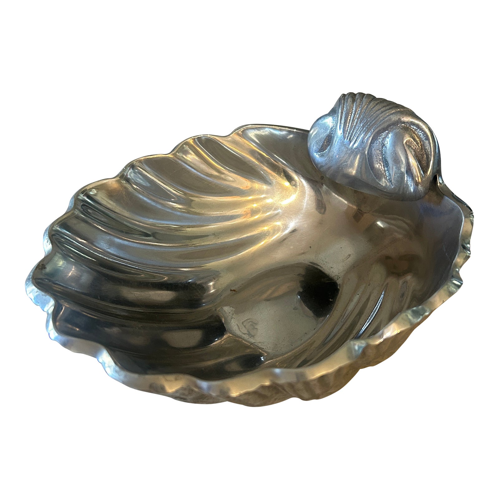 Mid-Century Cast Aluminum Scallop Shell Bowl With Sculptural Handle ...