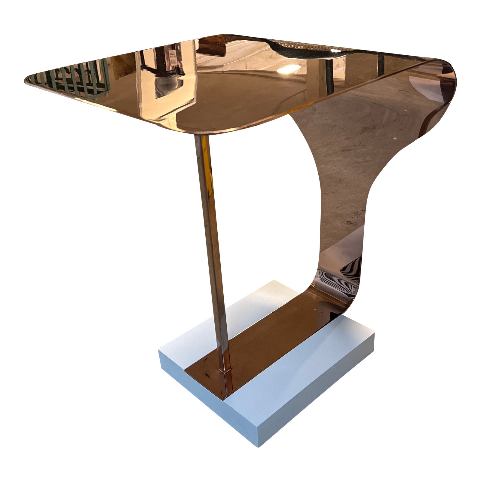 Zander Lee Designs Post Modern Rose Gold Side Table | Chairish