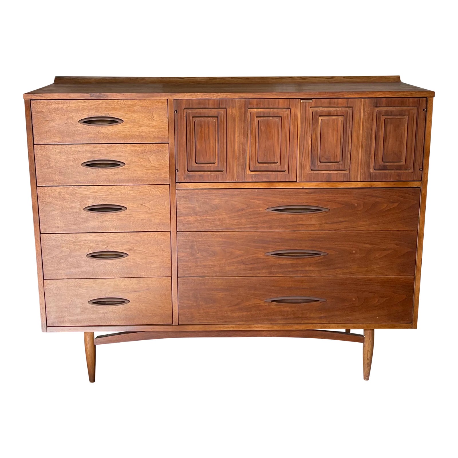 1960's Broyhill Sculptra Walnut Magna Chest Highboy Dresser | Chairish