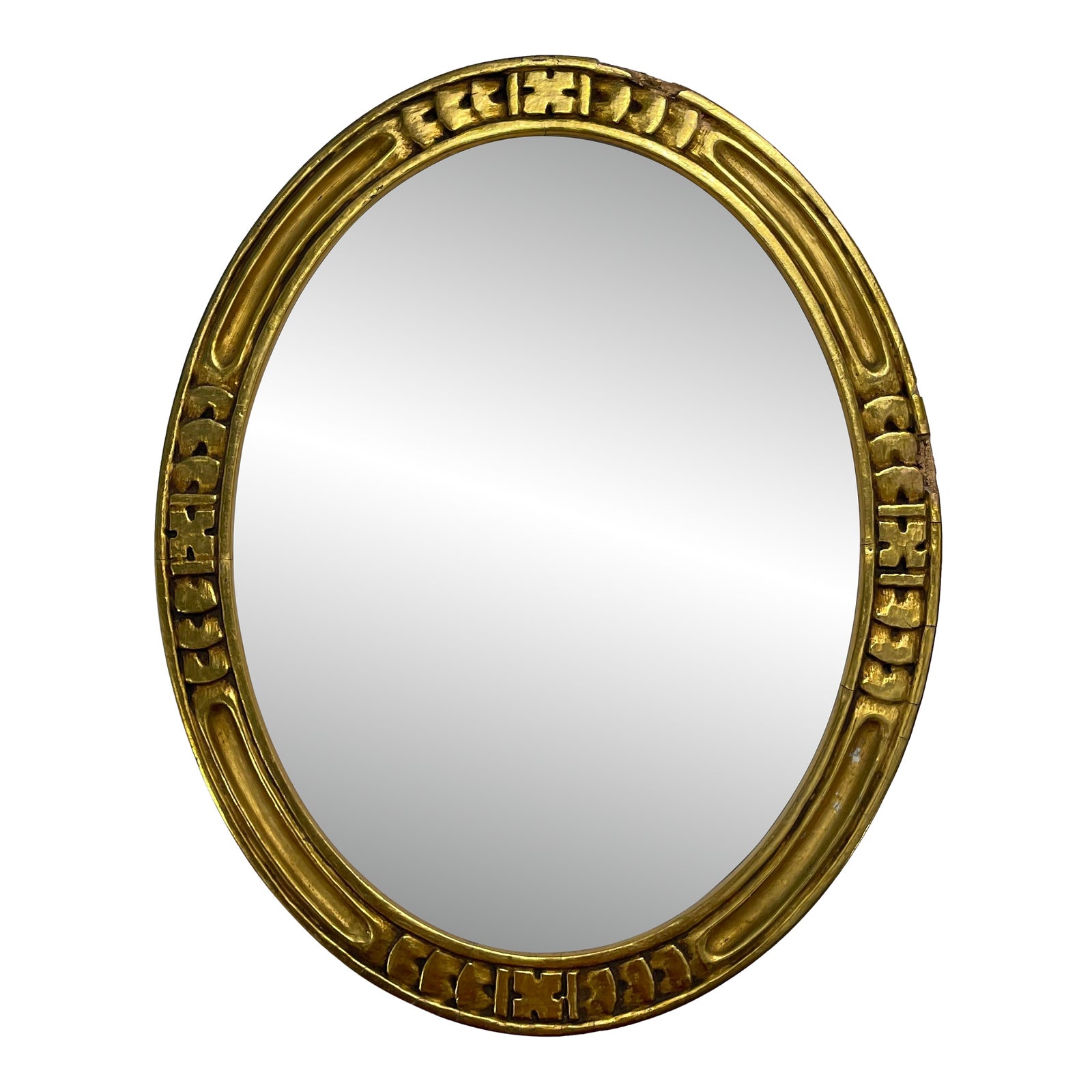 1920s Gilded Carved Arts and Crafts Oval Frame | Chairish