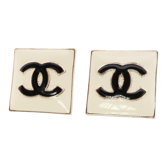 Mid 20th Century White and Black Enamel Chanel Square Logo Clip on ...