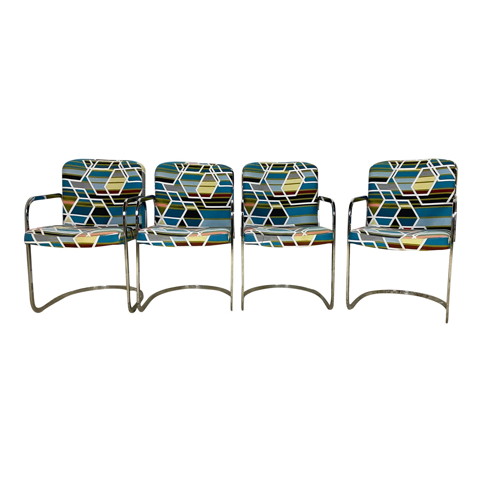 Mid 20th Century Chrome Chairs With Maharam Fabric - Set of 4 | Chairish