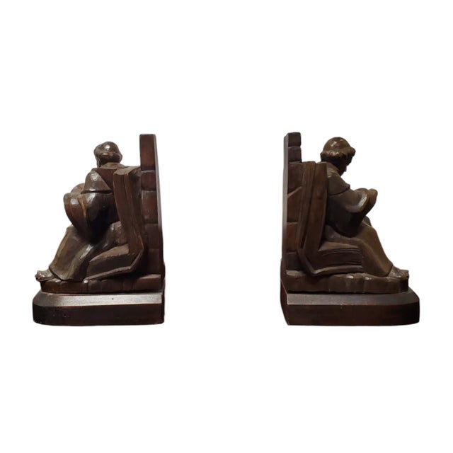 Early 20th Century Hand Carved Monks Reading the Bible Bookends - Set ...