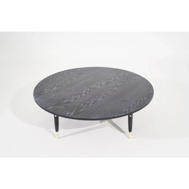 Brass Accented Coffee Table in Black Ceruse, C. 1950s | Chairish