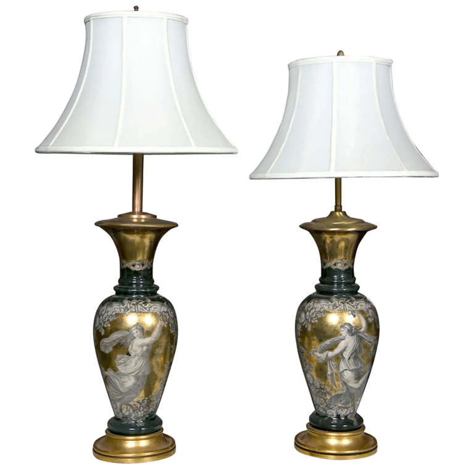 Classical Design Reverse Glass Lamps - Pair | Chairish